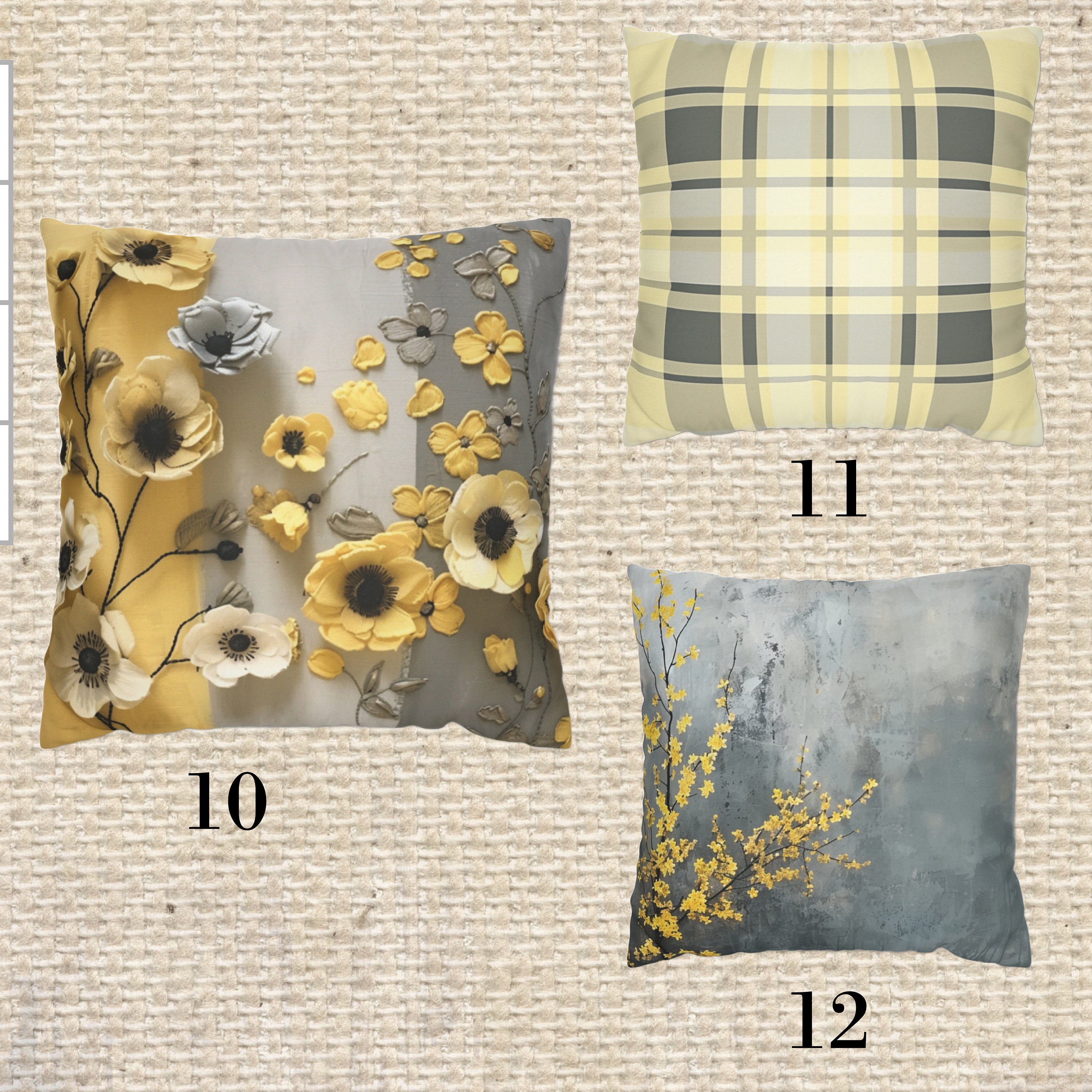 Yellow and Grey PILLOW COVERS, Floral and Abstract Cushion Covers, for ...
