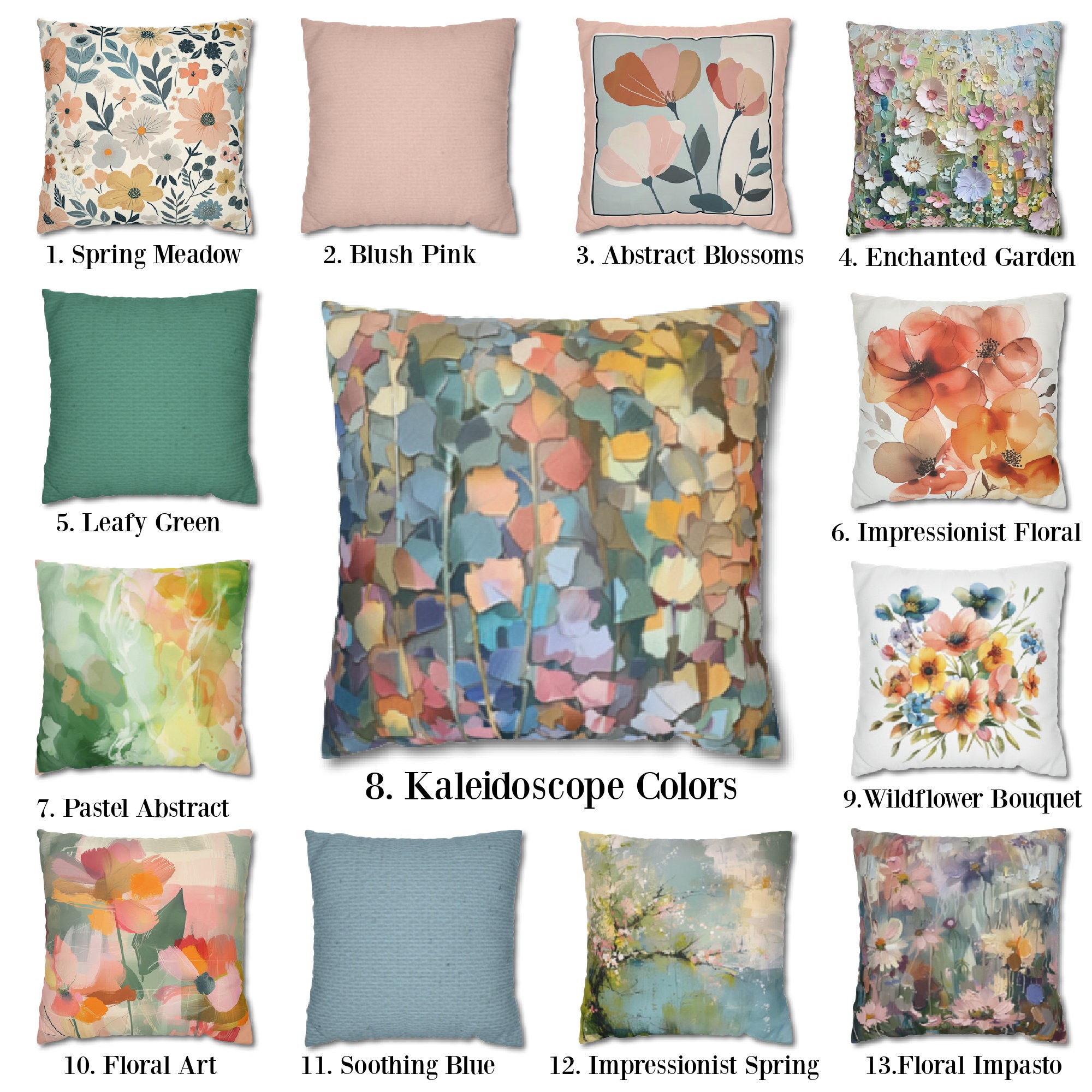 Spring FLORAL PILLOW COVERS, Abstract Cushion Covers, for 20x20 Pillow ...