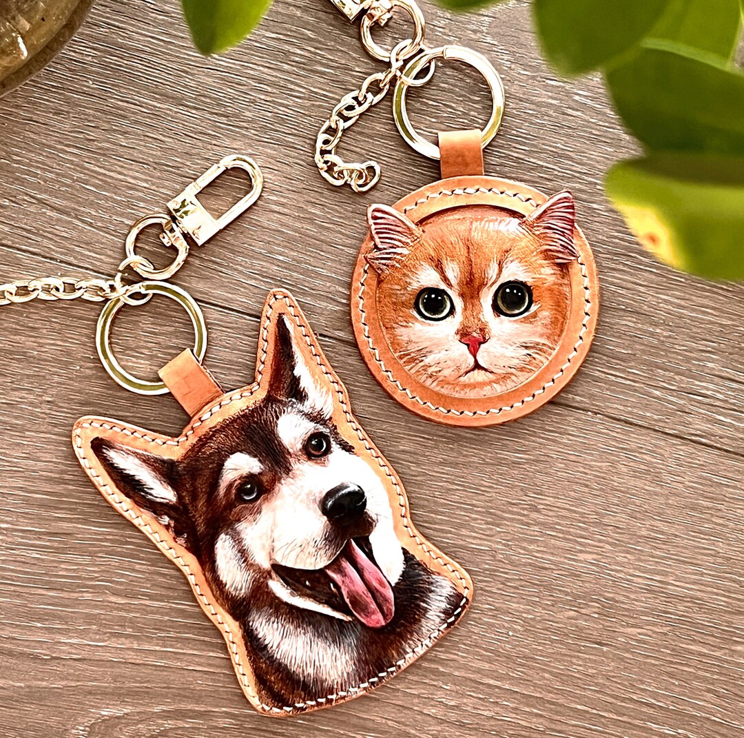 Custom Leather Carved Pet Portrait Keychain - Etsy