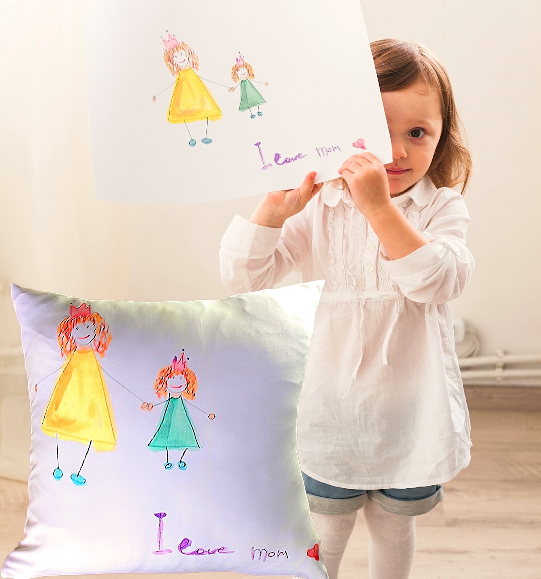 Custom Kids Drawing Pillow Personalized Children Art Cushion Hand ...