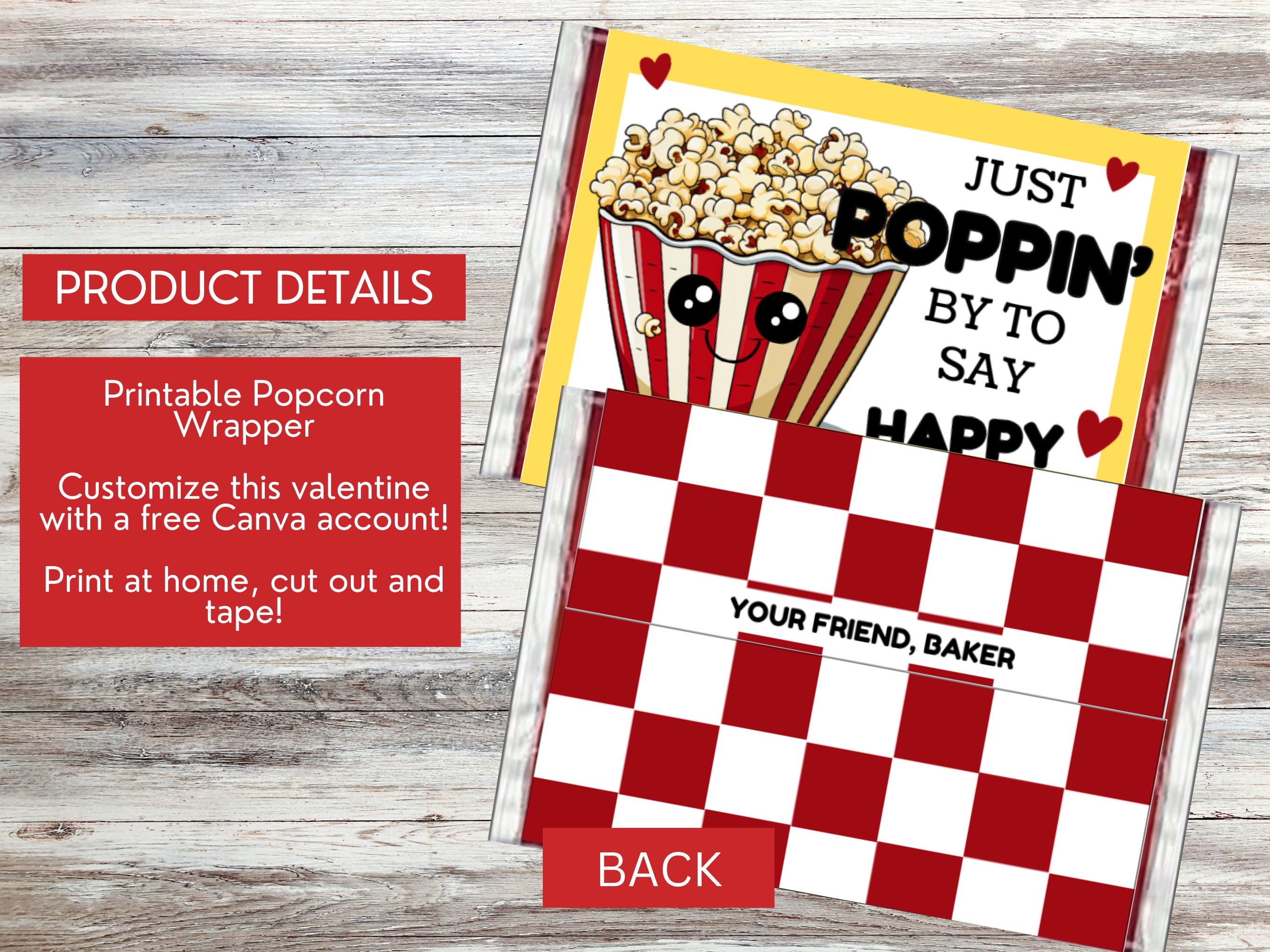 Valentine Popcorn Wrap Printable, Red Poppin Valentine, Classroom ...