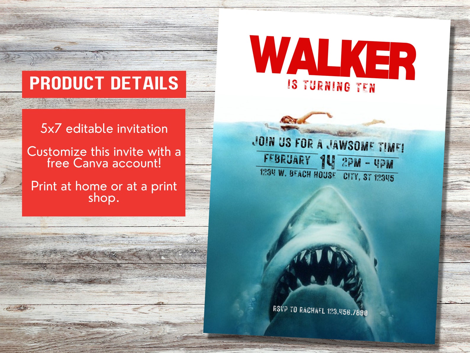 Editable JAWS Party Invitation Template, Printable Shark Party Birthday ...