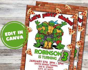 Turtle Themed Birthday Party Invitation, Digital Download - Etsy
