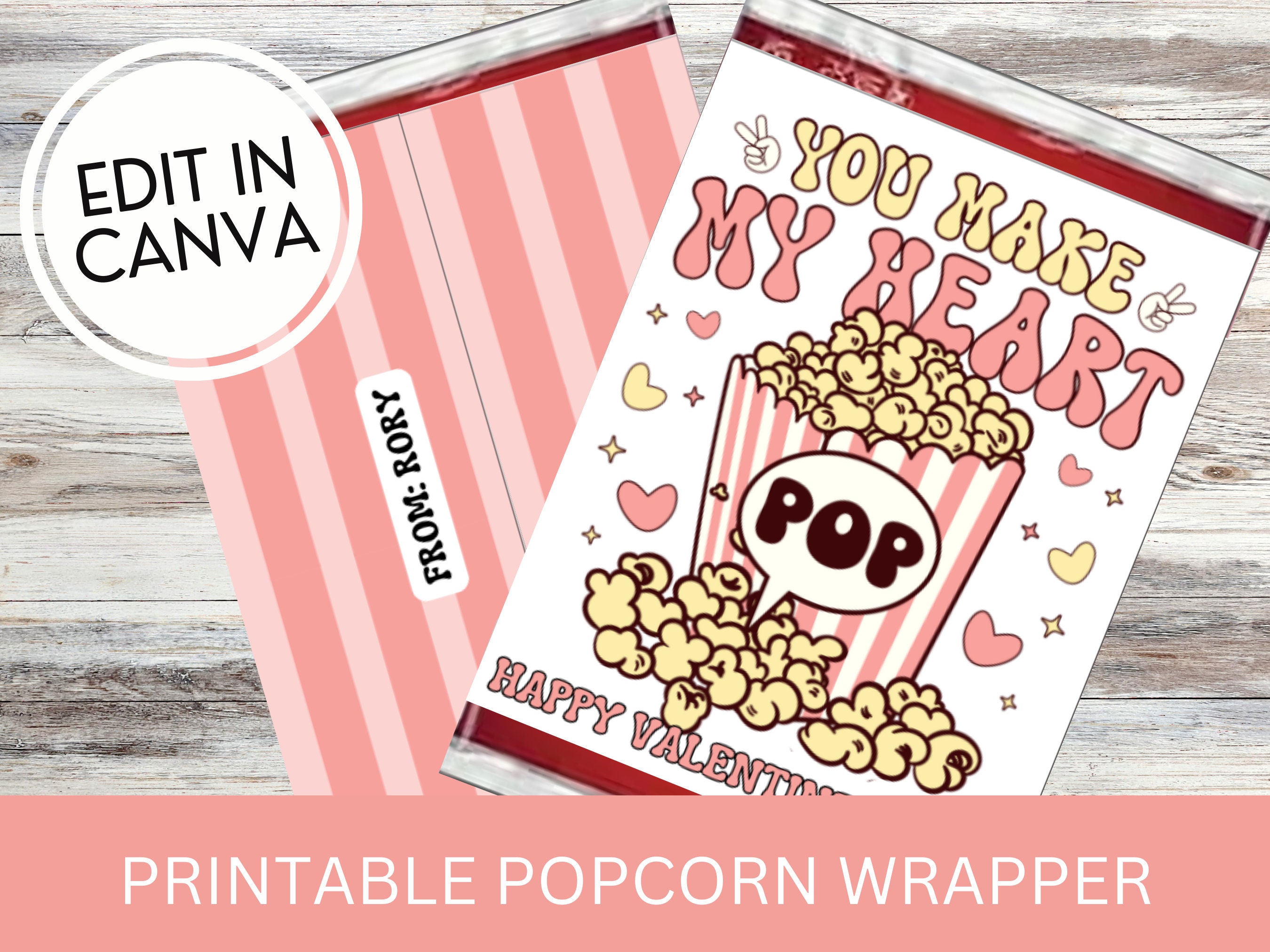 Valentine Popcorn Wrapper Printable, Retro You Make My Heart Pop ...