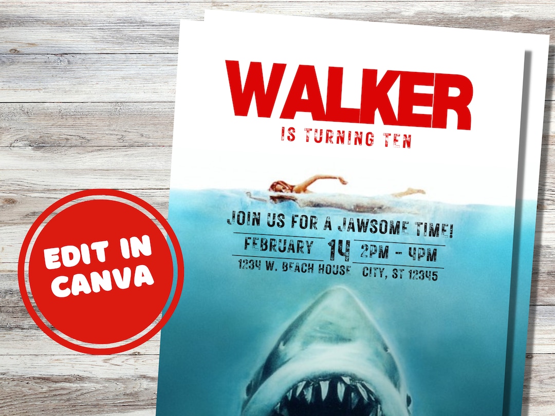 Editable JAWS Party Invitation Template, Printable Shark Party Birthday ...