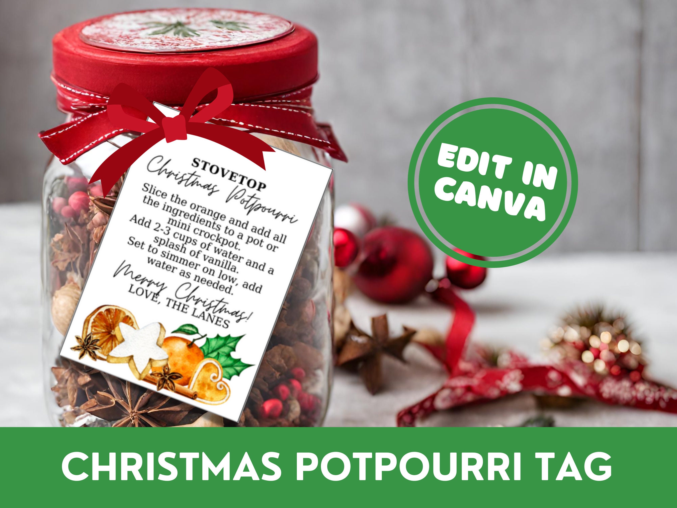 Editable Christmas Potpourri Gift Tag Template, Printable Christmas ...