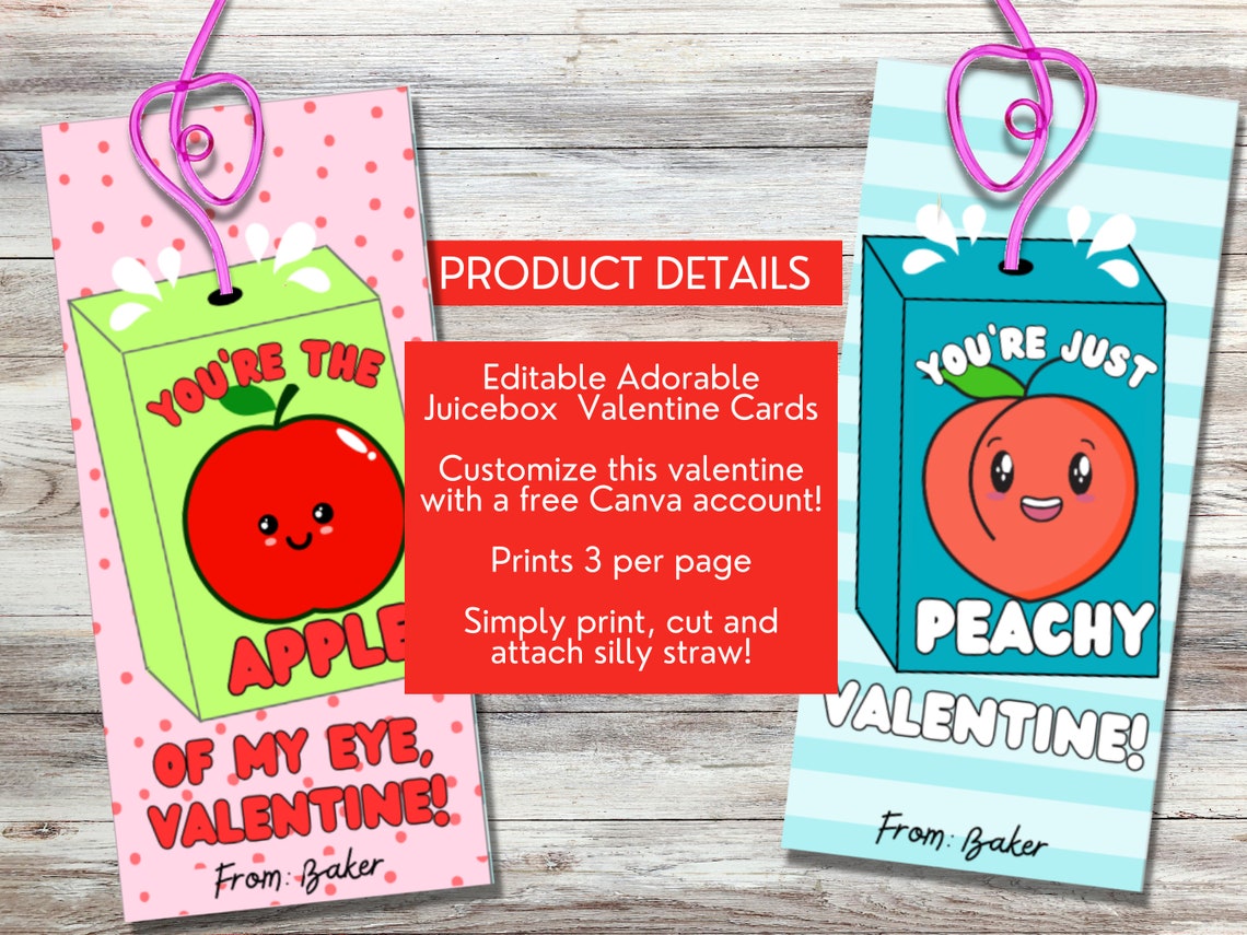 Editable Crazy Straw Tags, Kawaii Valentines, Straw Tag Valentines ...