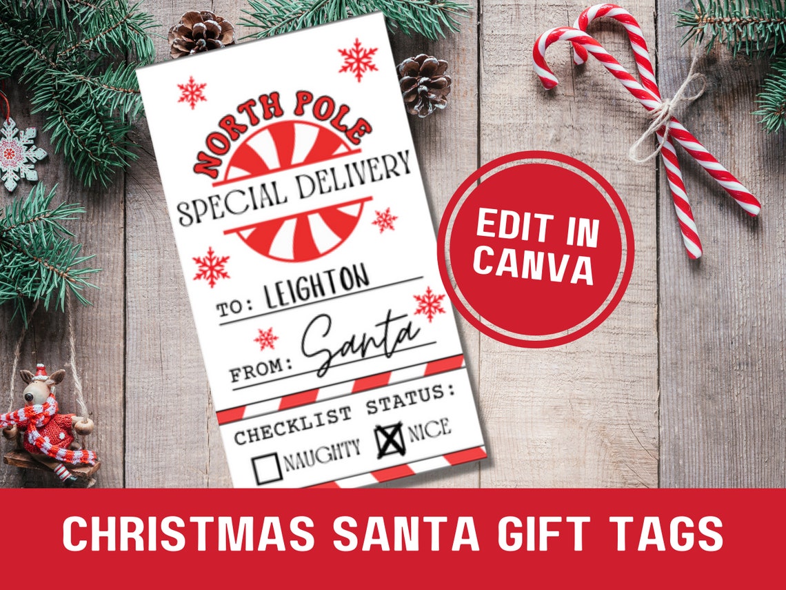 Editable North Pole Santa Gift Tag Template, Printable Christmas Santa ...