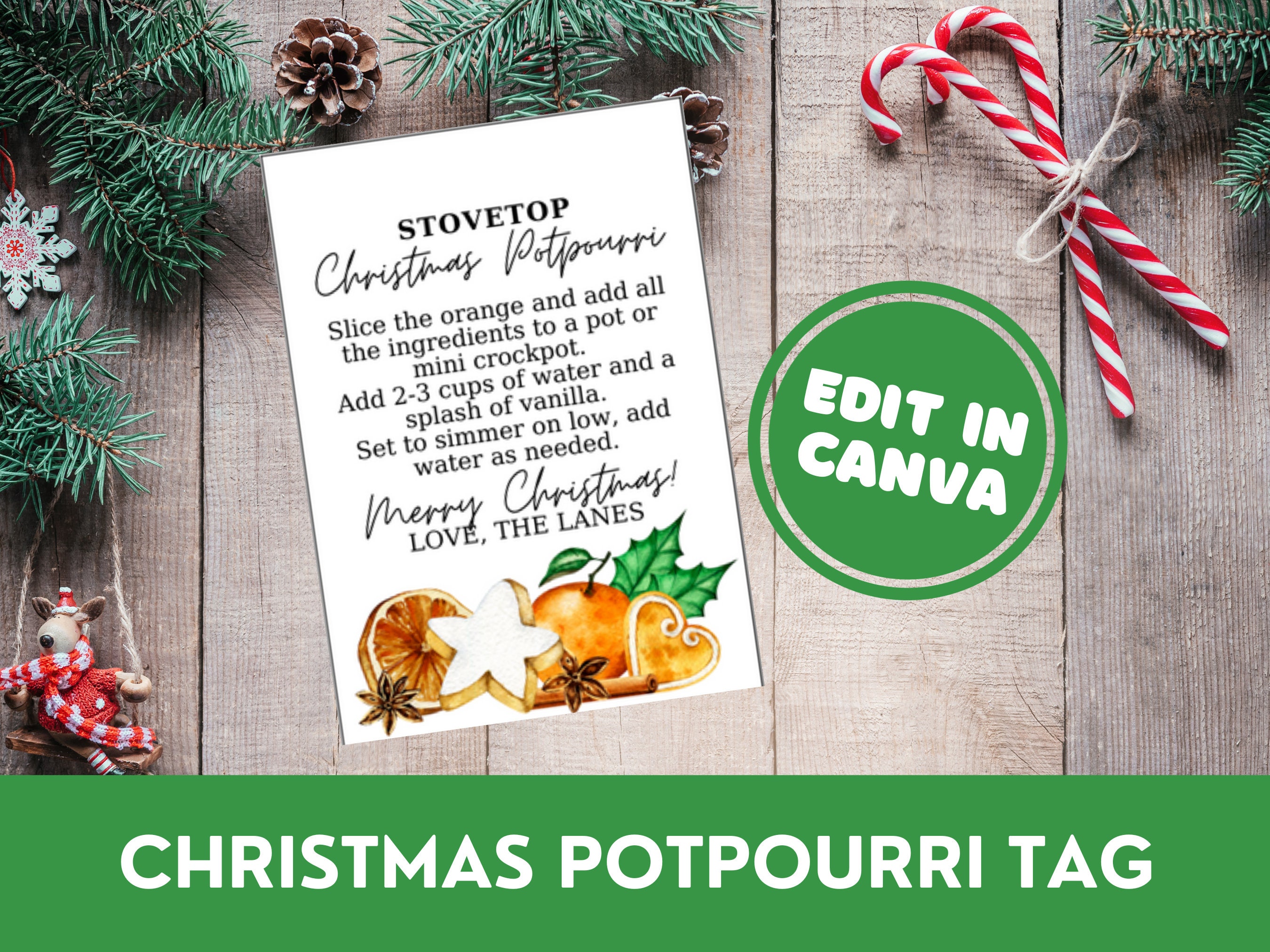 Editable Christmas Potpourri Gift Tag Template, Printable Christmas ...
