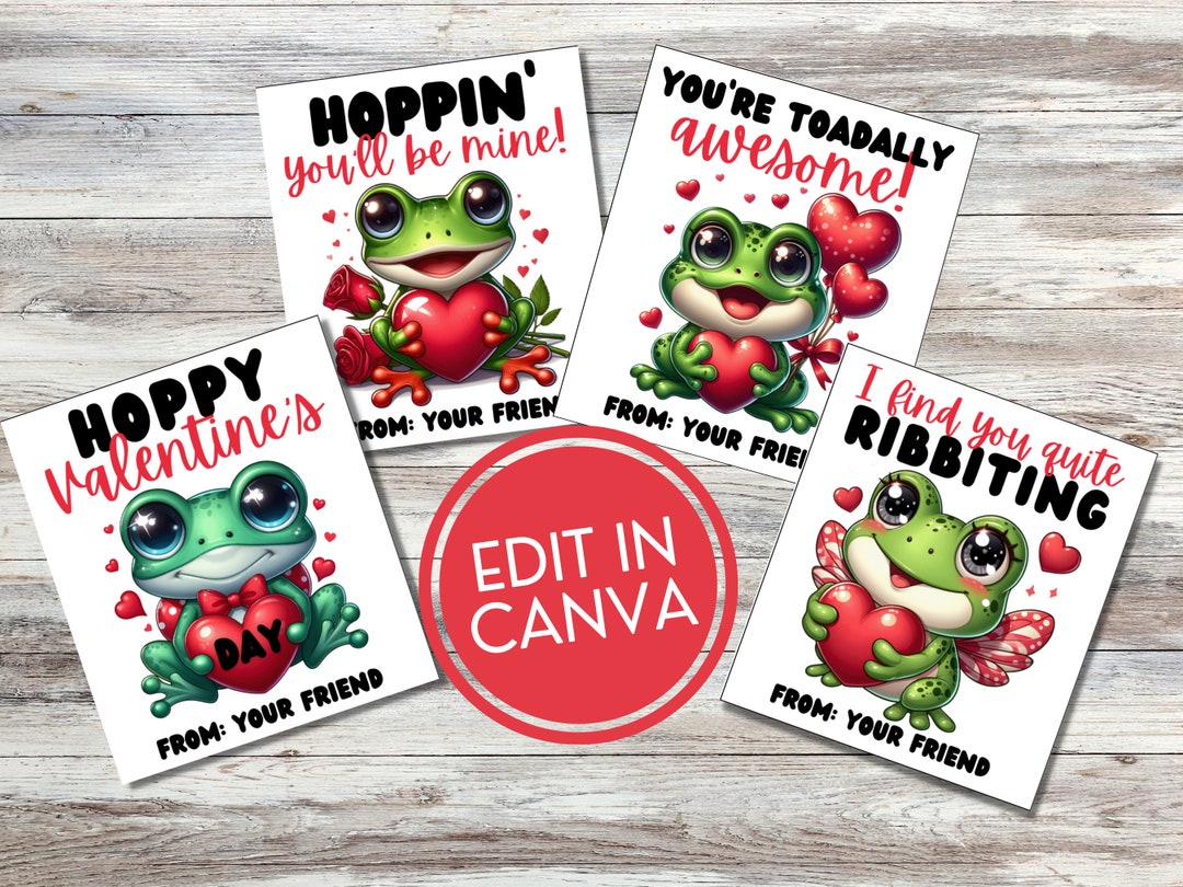 Hoppy Valentine's Day Frog Valentine Cards Printable, Editable ...
