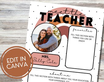 Meet the Teacher Template Canva, a Back to School Elementary Teacher ...