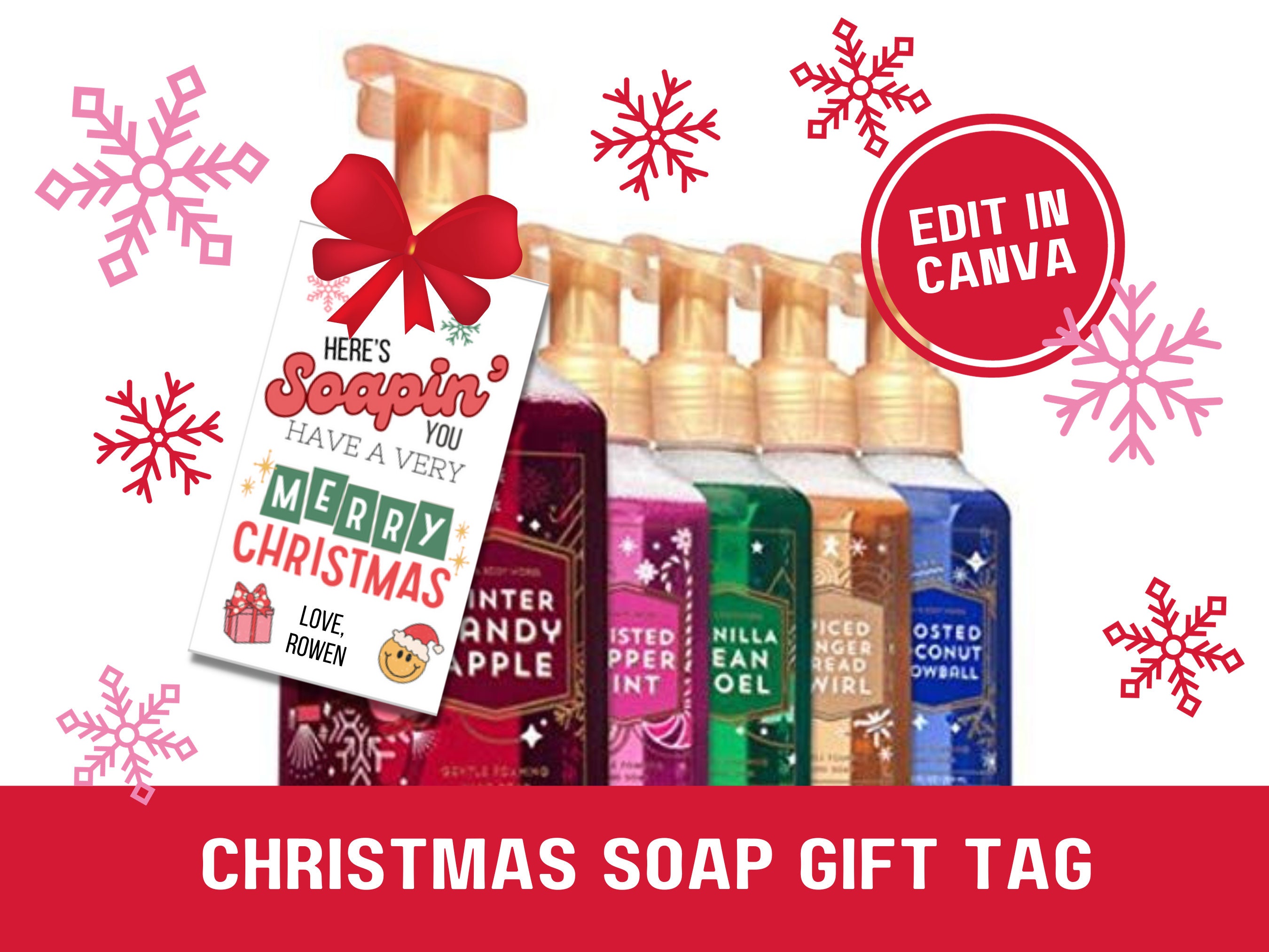 Editable Here's Soaping Christmas Gift Tag Template, Printable Soap ...