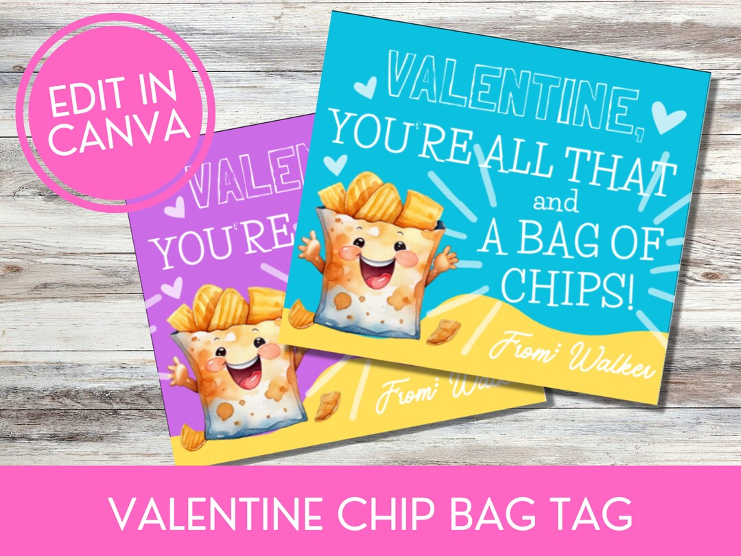 Valentine Chip Labels, Chips Kids Valentine Printable, Bag of Chips ...