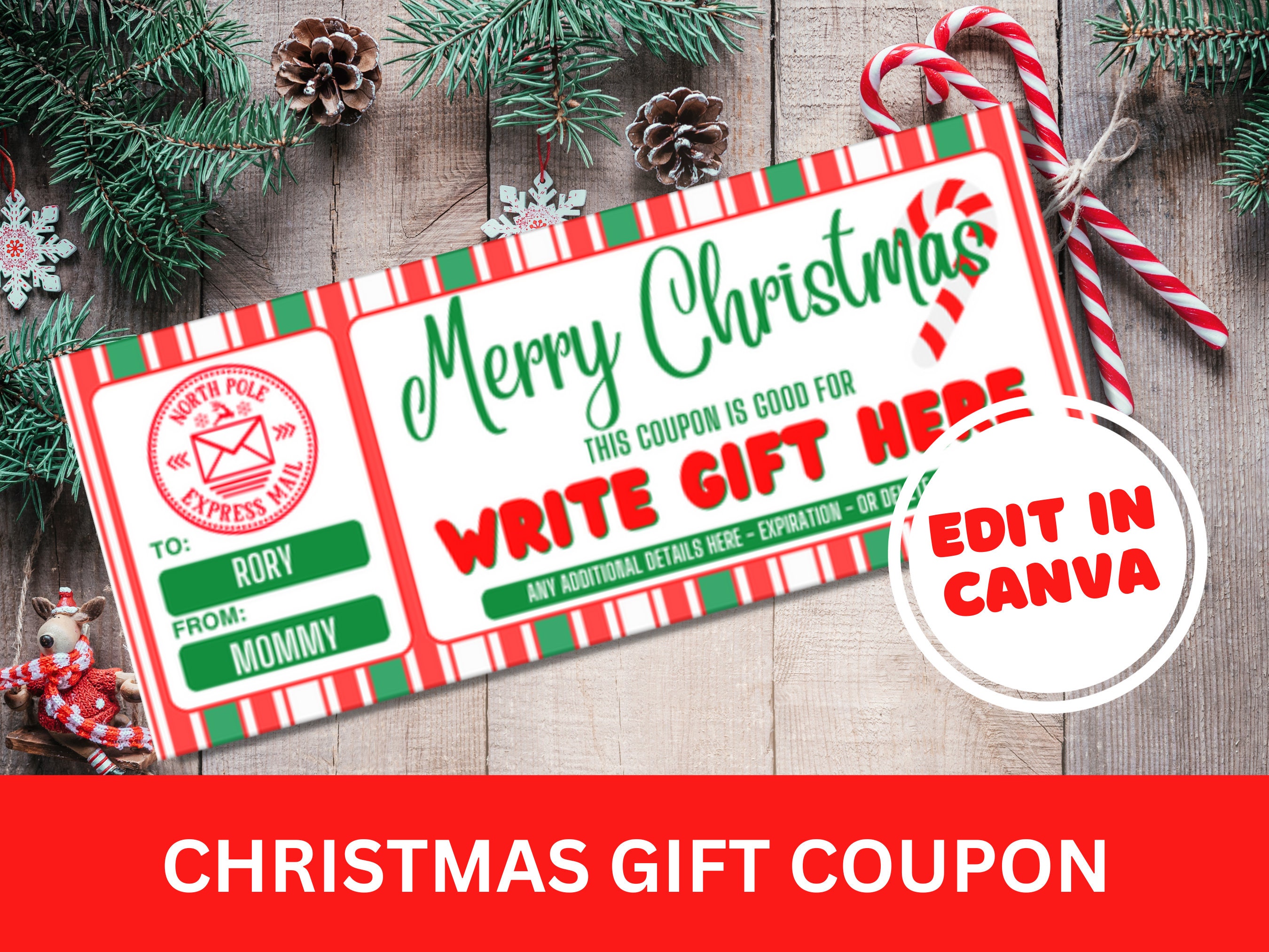 Editable Christmas Coupon Template, Printable Christmas Gift Voucher ...