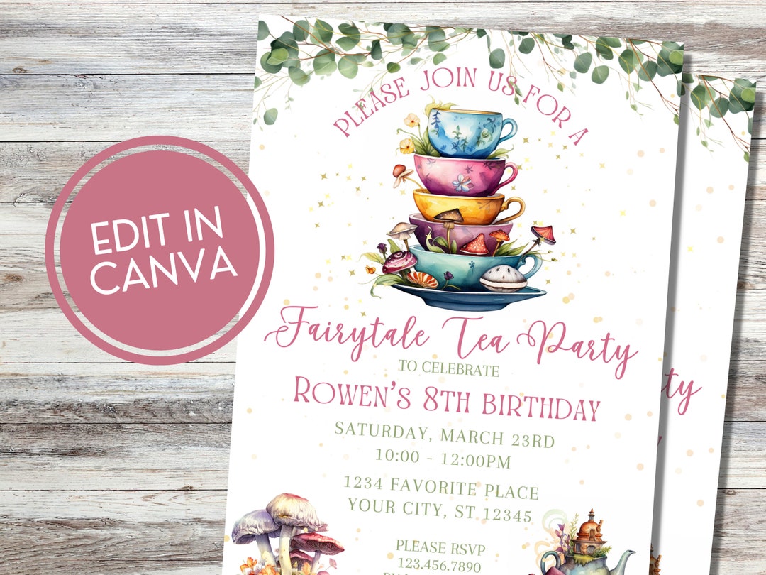 Whimsical Tea Party Birthday Invitation Template, Printable Fairytale ...