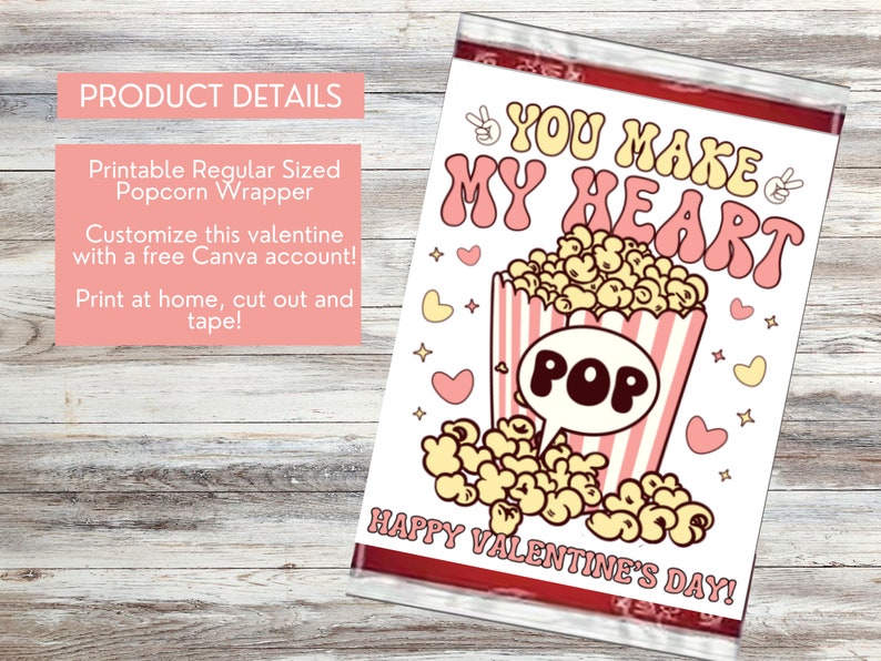 Valentine Popcorn Wrapper Printable, Retro You Make My Heart Pop ...