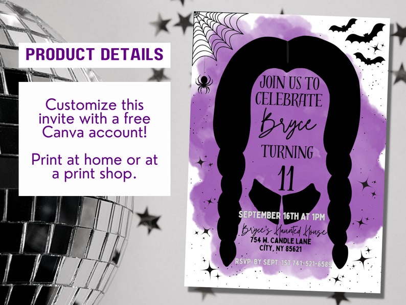Editable Wednesday Addams Party Invitation Template, Printable ...