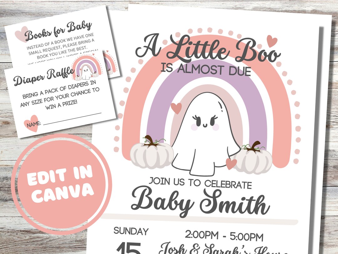 Editable Little Boo Baby Shower Invitation Template With Inserts ...