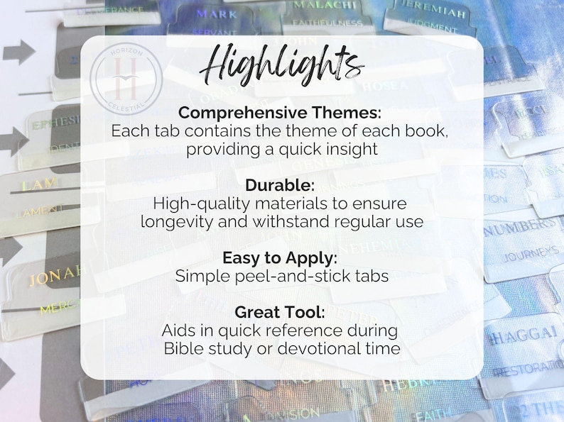 Holographic Transparent Clear Bible Tabs, Holo Foil, Books of the Bible ...