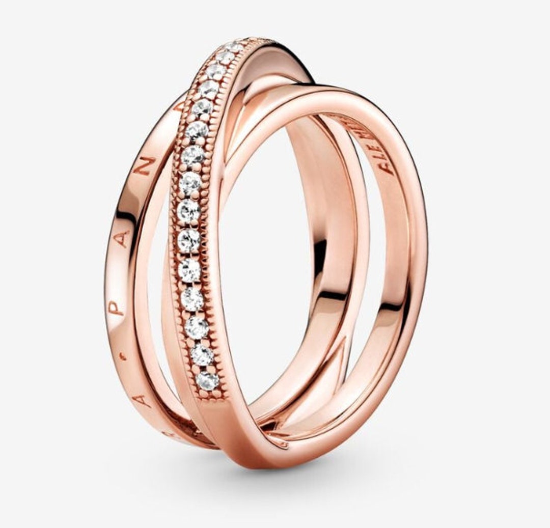 Pandora 14k Gold Plated Crossover Pavé Triple Band Ring - Etsy