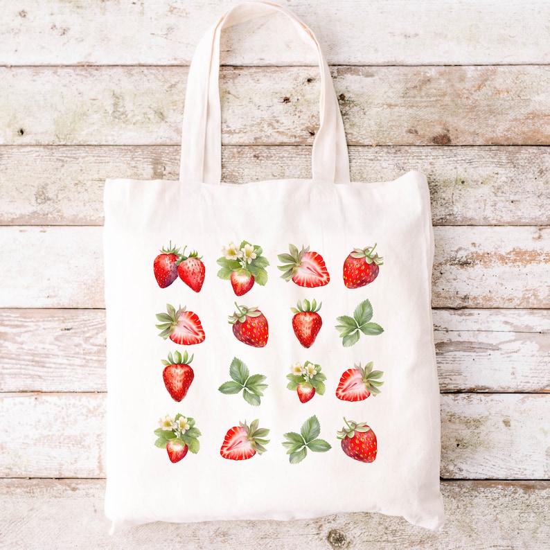 Strawberry Tote Bag Gift for Her Strawberry Lover Gift Cute Grocery ...
