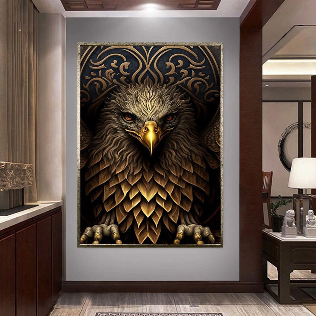 Golden Eagle Canvas Wall Art, Metal Eagle Ready to Hang Canvas Wall ...