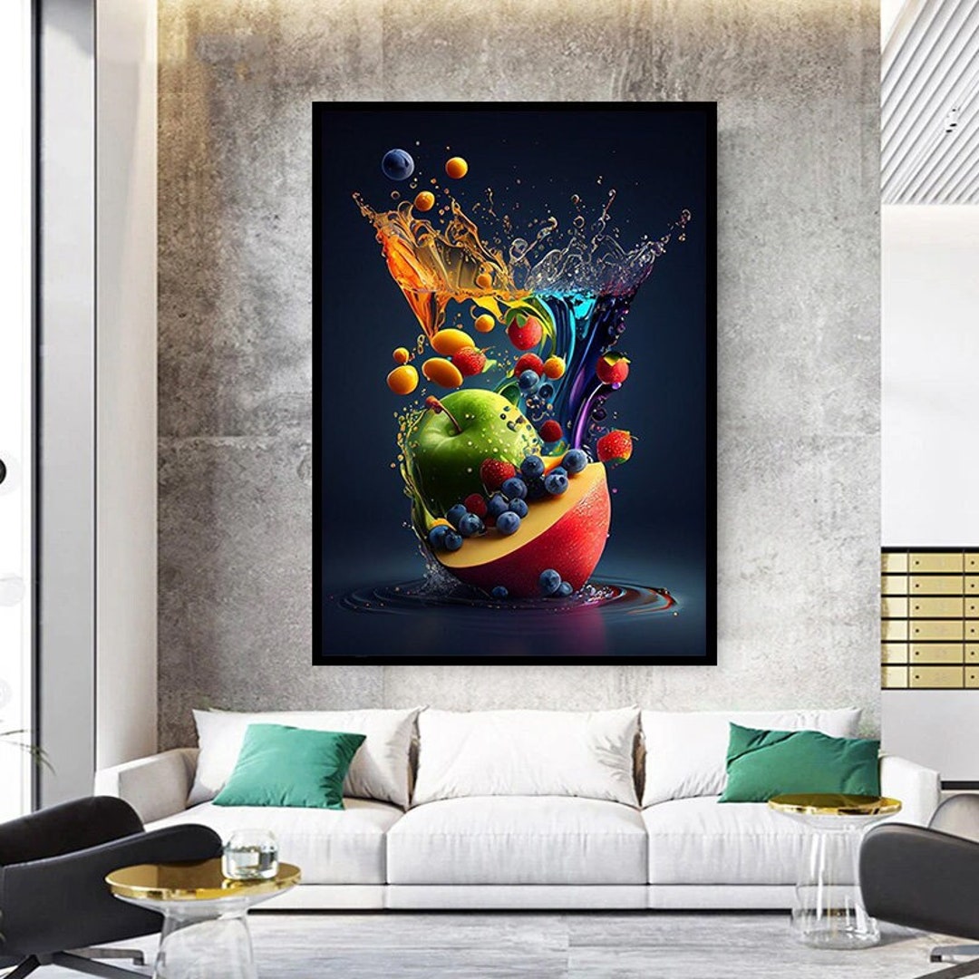 Fresh Fruit Water Canvas Wall Art Print, Kitchen Wall Decor, Modern ...