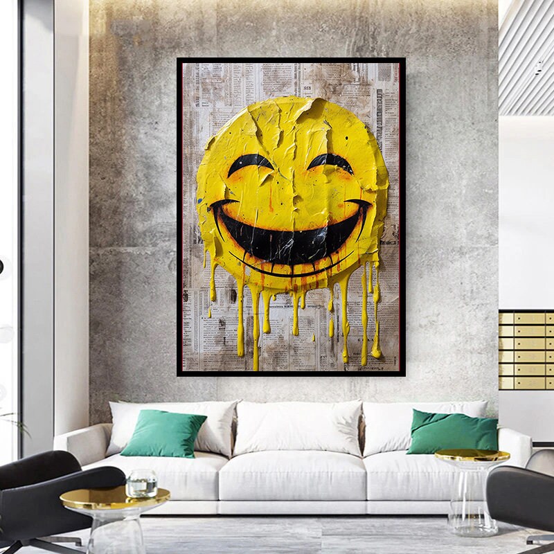 Smiley Face Emoji Canvas Wall Art Graffiti Smiley Face Canvas - Etsy