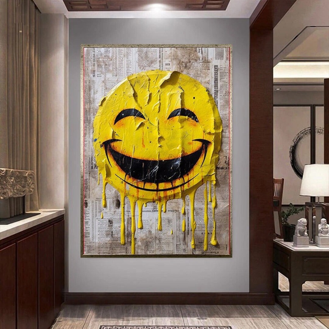 Smiley Face Emoji Canvas Wall Art, Graffiti Smiley Face Canvas Wall Art ...