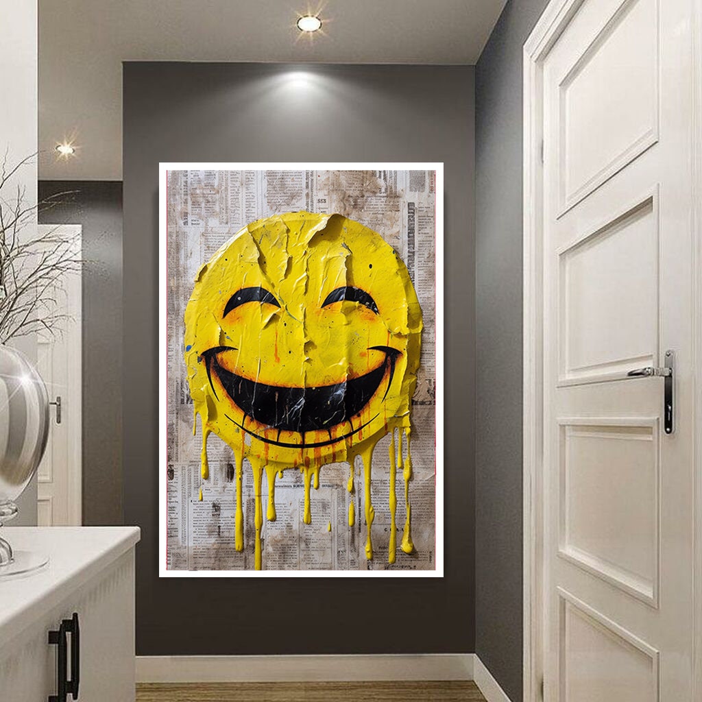 Smiley Face Emoji Canvas Wall Art Graffiti Smiley Face Canvas - Etsy