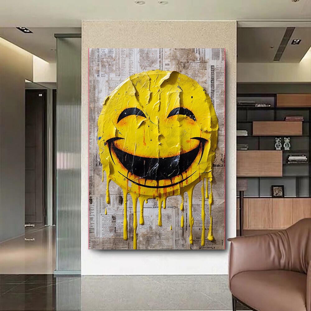 Smiley Face Emoji Canvas Wall Art Graffiti Smiley Face Canvas - Etsy