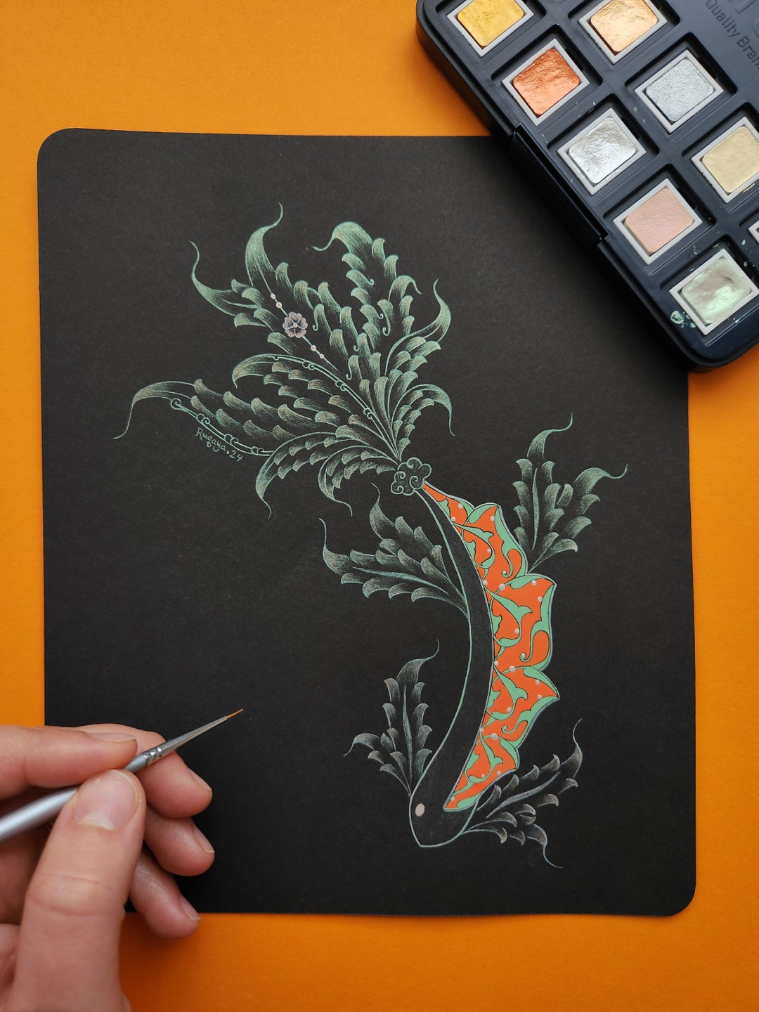 Koi Fish in Tezhip Style, Islamic Art, Watercolour, Original Hand ...