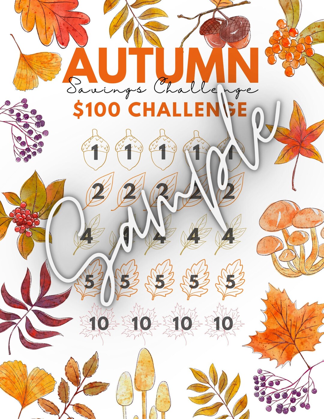 Autumn Fall Savings Challenge Printable Digital File - Etsy