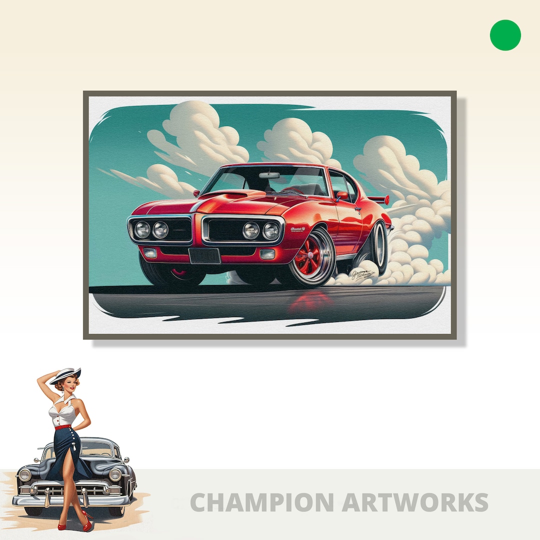 1969 Pontiac Firebird Cartoon Illustration: Muscle Car Art (digital ...