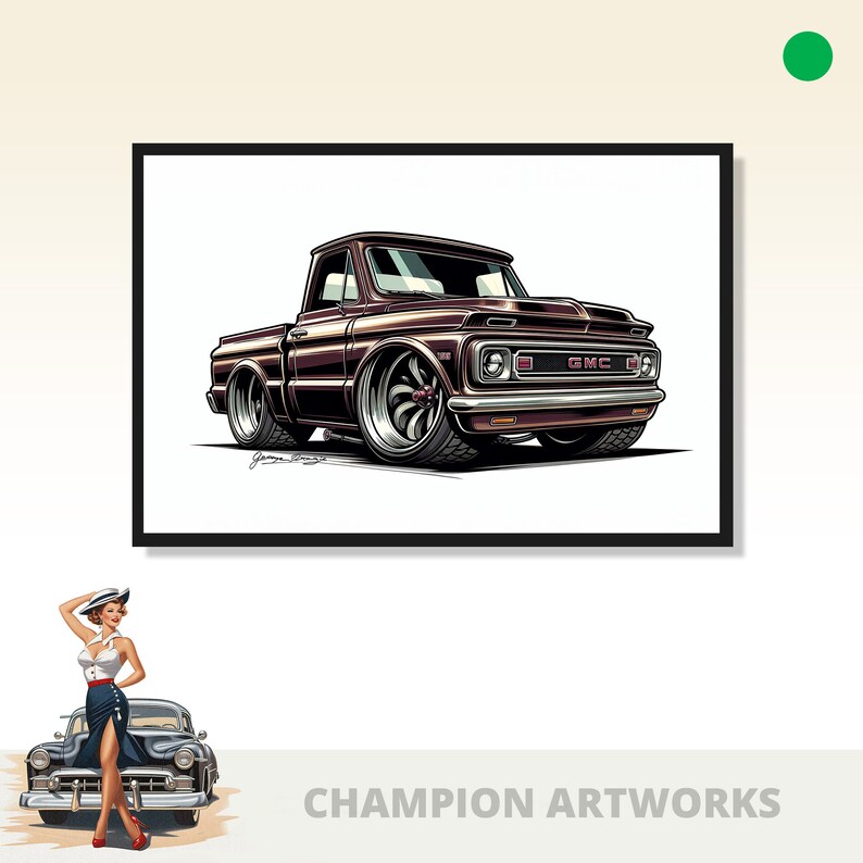 1966 GMC Pickup Truck Art Print: Cartoon Style Illustration (digital ...