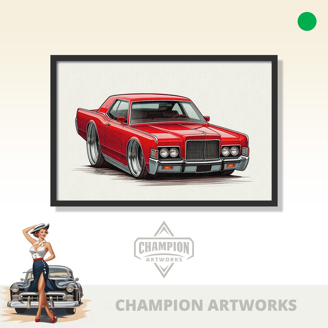 1972 Lincoln Continental Cartoon Car Print: Retro Automotive Art ...