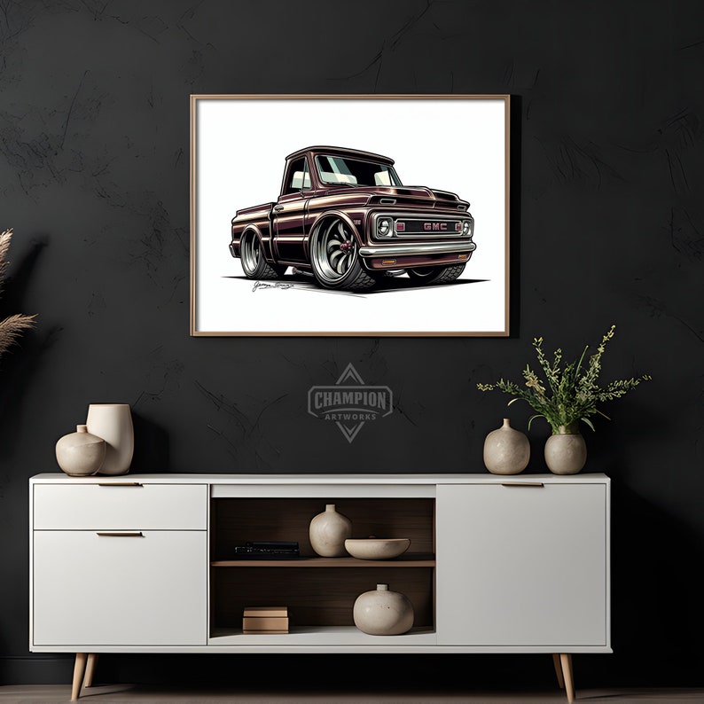1966 GMC Pickup Truck Art Print: Cartoon Style Illustration (digital ...