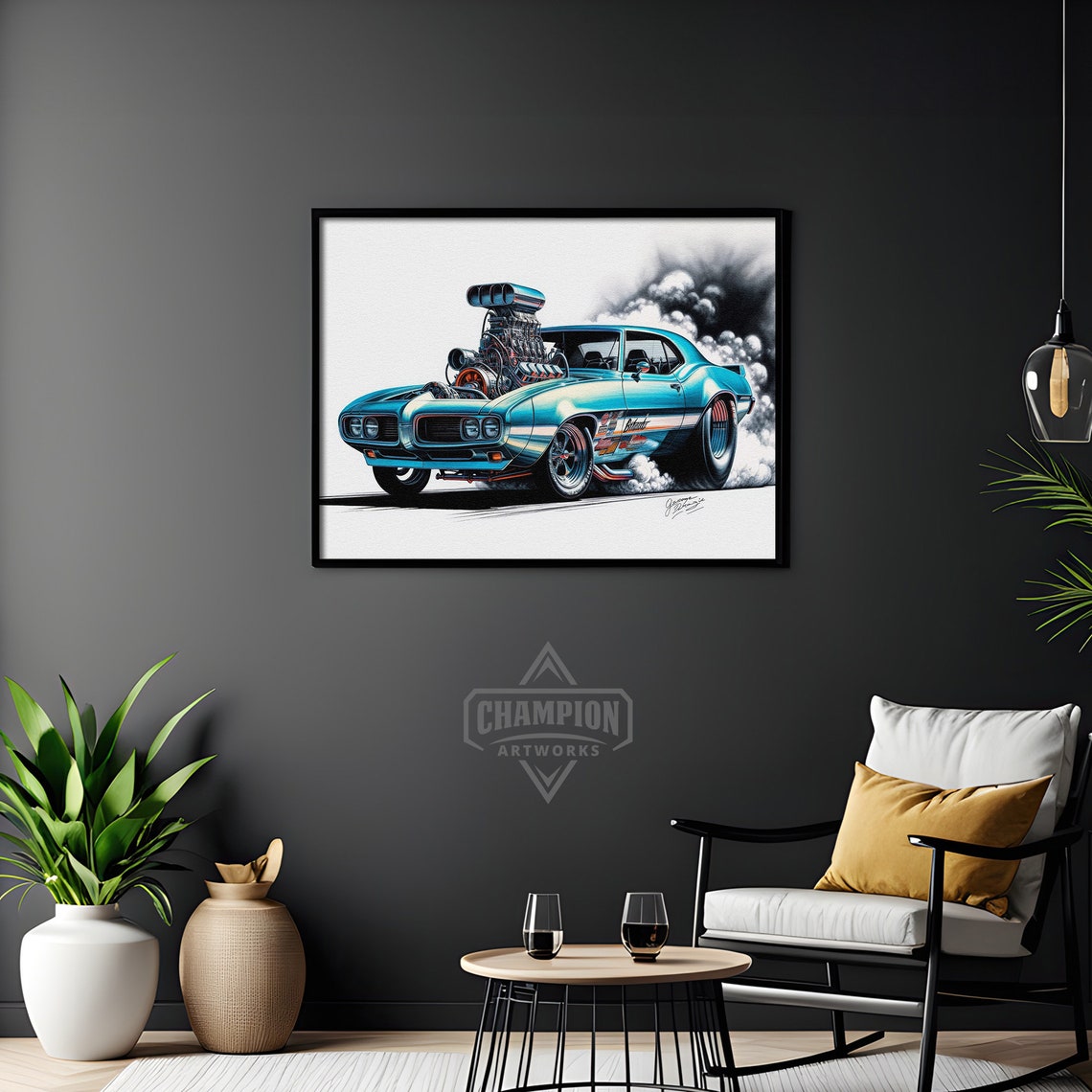 1969 Pontiac Firebird Hot Rod CARTOON CAR PRINT - Etsy