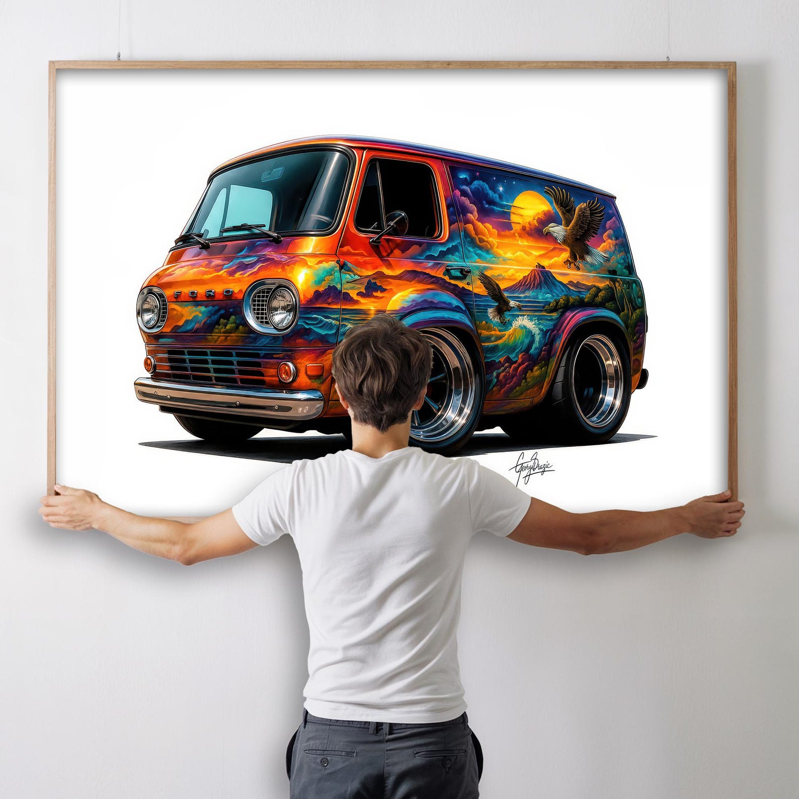 1966 Ford Econoline Boogie Van Art Print: Retro Mancave Decor (digital ...