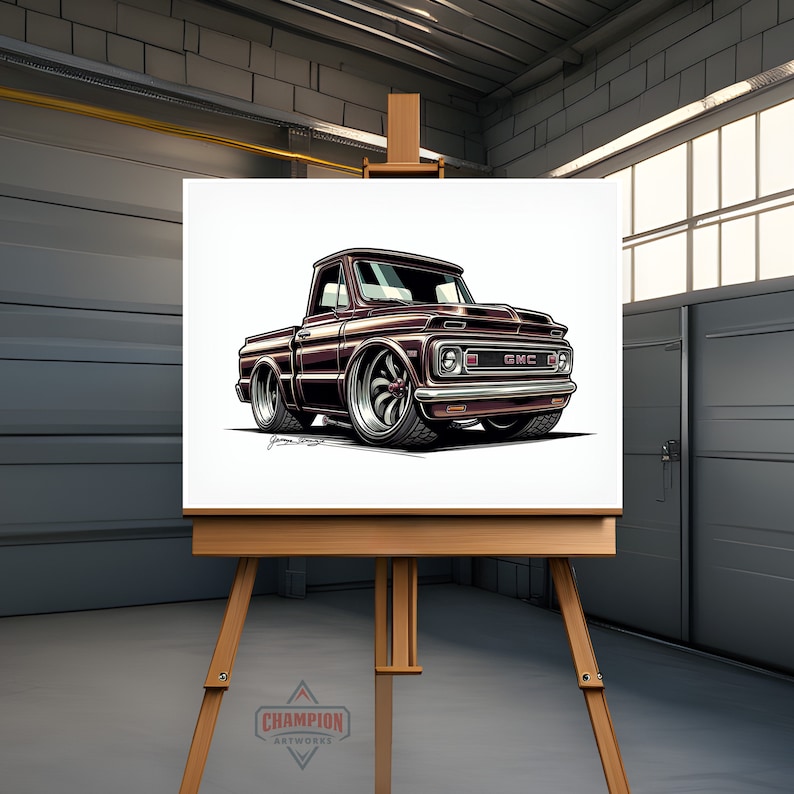 1966 GMC Pickup Truck Art Print: Cartoon Style Illustration (digital ...