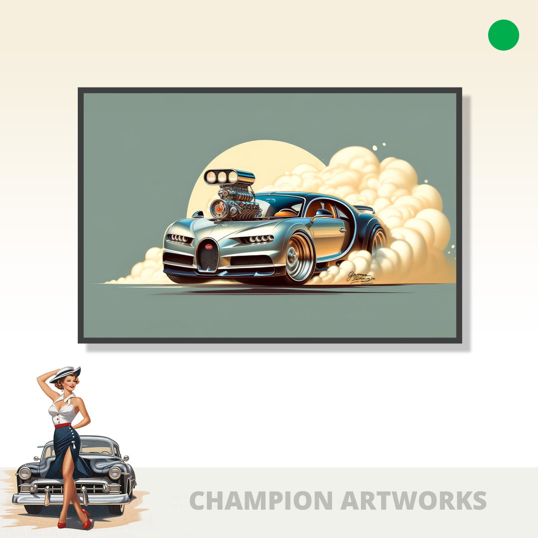 Custom Bugatti Chiron Burnout Art, Supercharged Engine Cartoon ...
