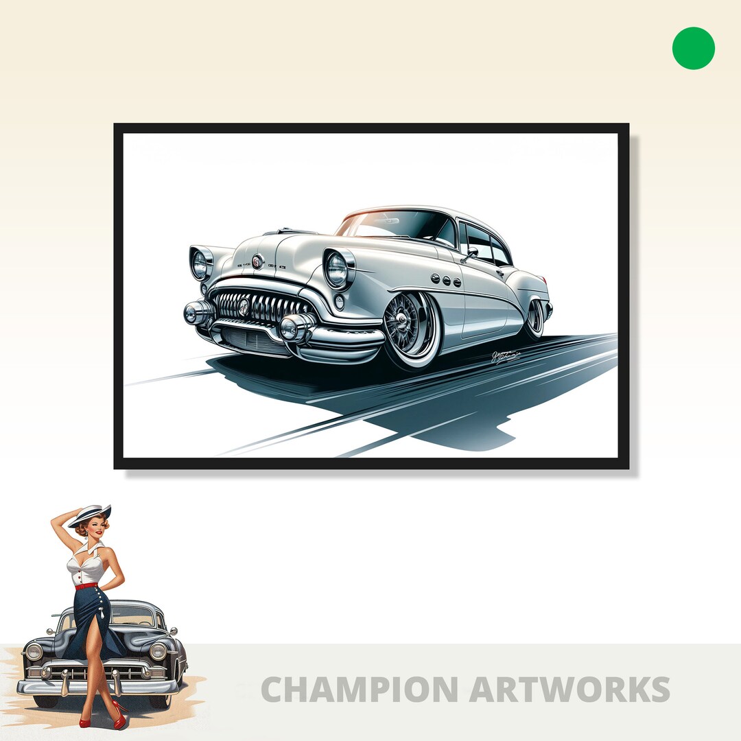 1954 Buick Skylark Cartoon Car - WALL ART PRINTABLE - Etsy