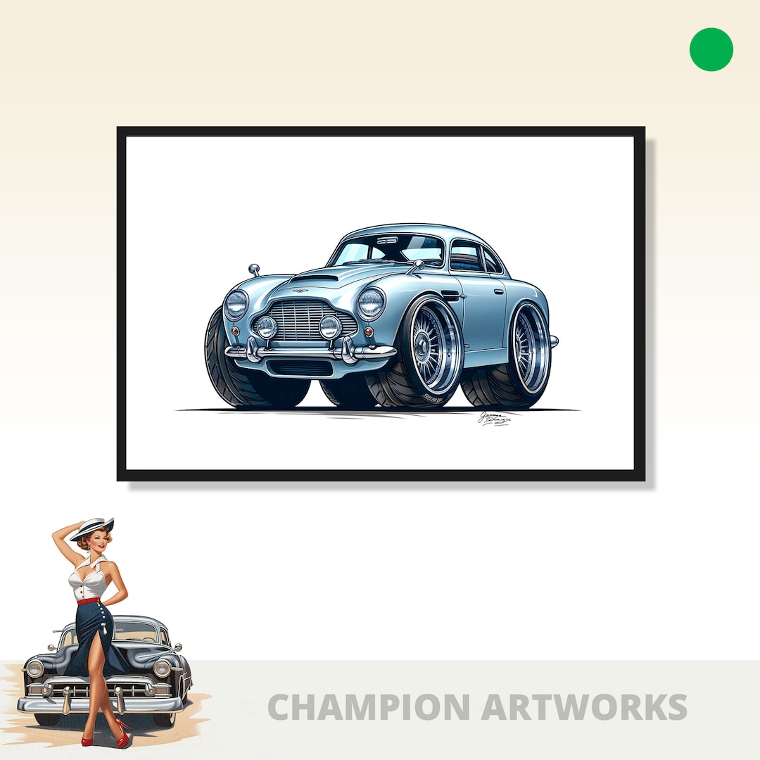 1950 Aston Martin DB2 Cartoon Art Print: Vintage Sports Car ...