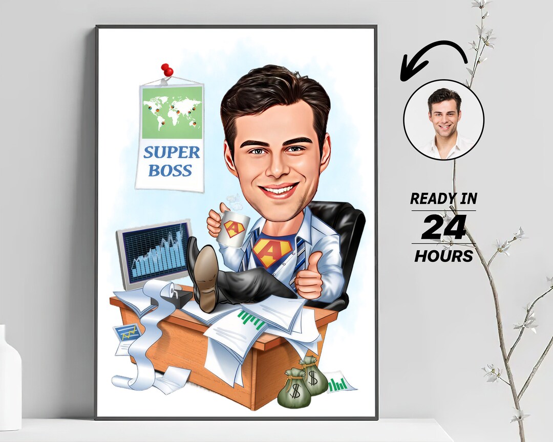 Personalized Super Boss Cartoon Portrait, Custom Super Boss Caricature ...
