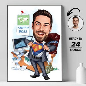 Personalized Super Boss Cartoon Portrait, Custom Super Boss Caricature ...