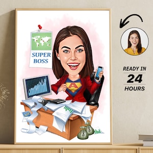 Personalized Female Super Boss Cartoon Portrait, Custom Female Boss ...