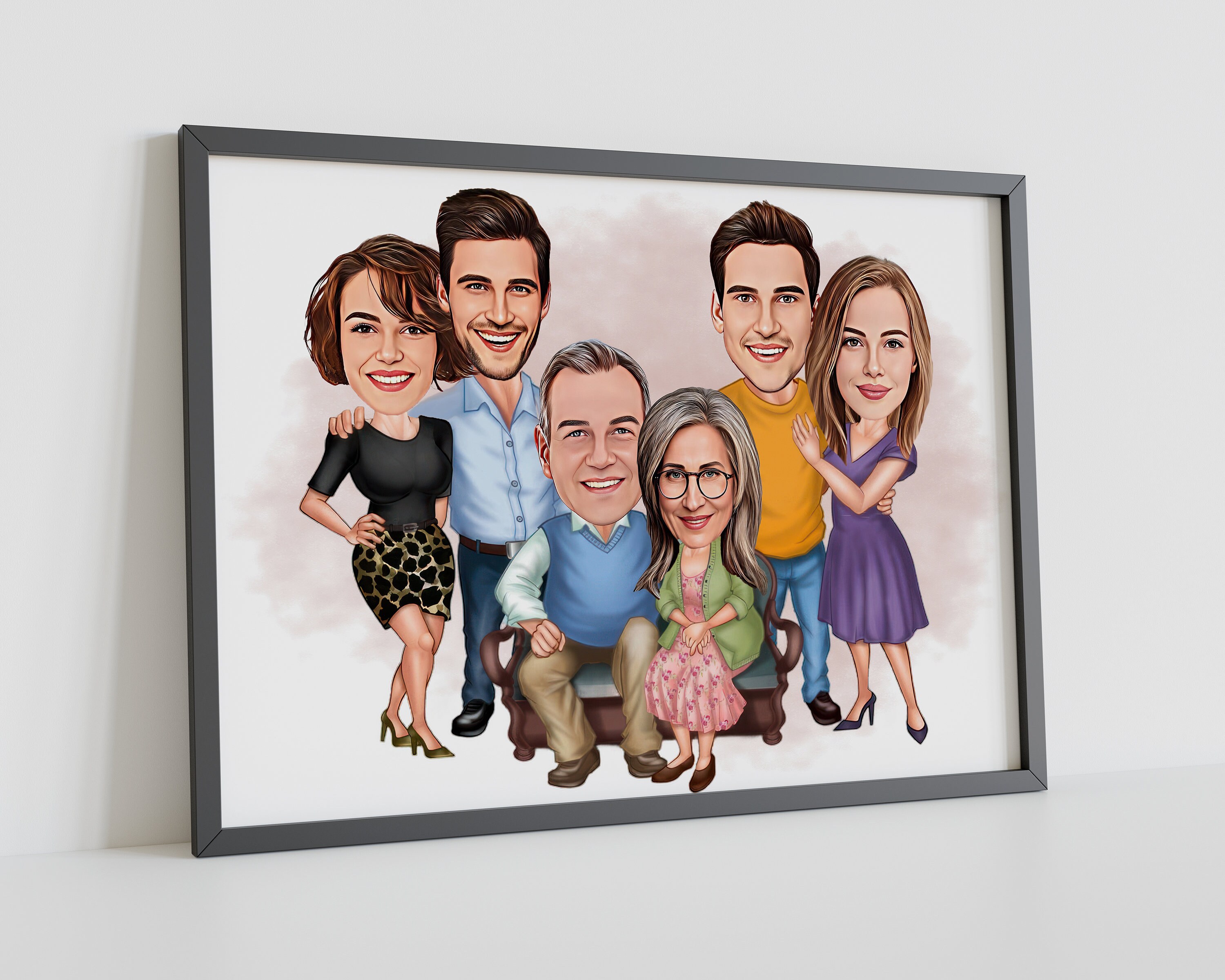 Personalized Family Cartoon Portrait, Custom Family Caricature Drawing ...