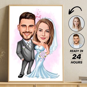 Personalized Wedding Couple Cartoon Portrait, Custom Caricature Drawing ...