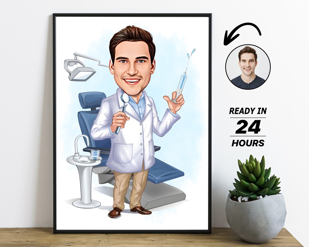 Personalized Male Dentist Cartoon Portrait, Custom Dentist Caricature ...