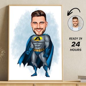 Personalized Superhero Cartoon Portrait, Custom Superhero Caricature ...